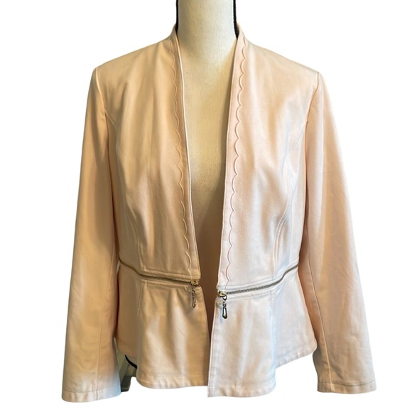 Chico's | Jackets & Coats | Chicos Faux Suede Peplum Light Pink Blush Open Jacket Size 8 | Poshmark